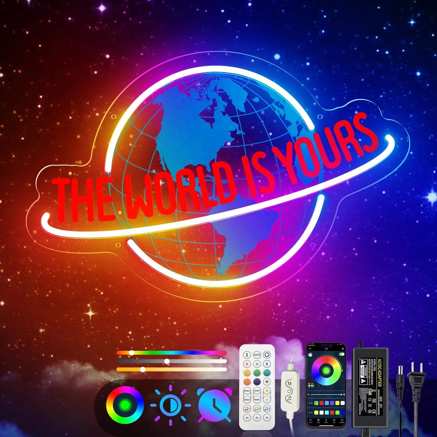 The World is Yours Neon Sign, Remote Planet LED Neon Light Lamp for ...