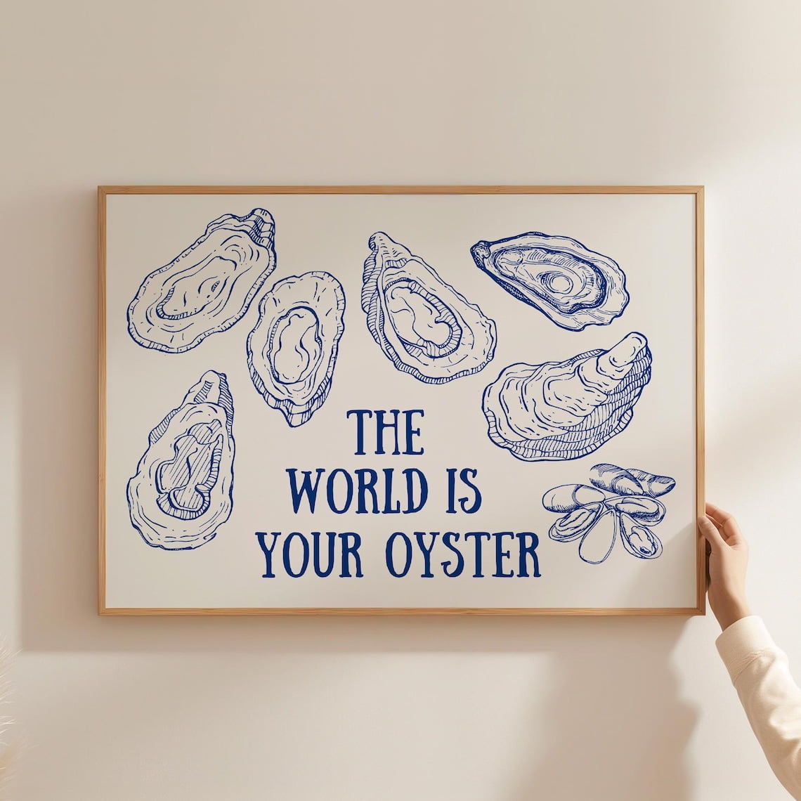 The World Is Your Oyster Print, Retro Oysters Poster, Blue Kitchen ...