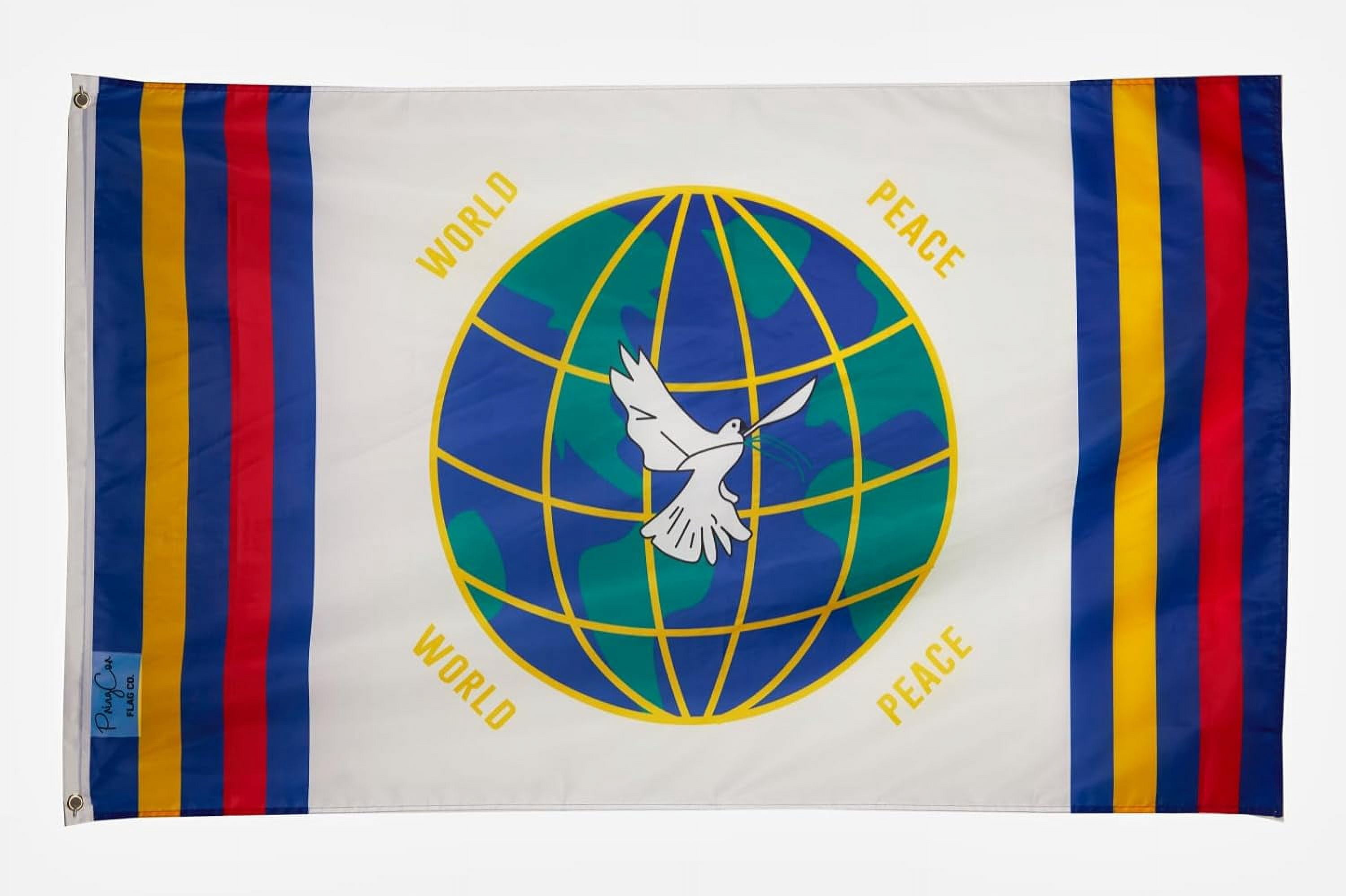 World Peace Flag 3x5FT Banner Hippie Pacifist Dove Earth No War Olive ...