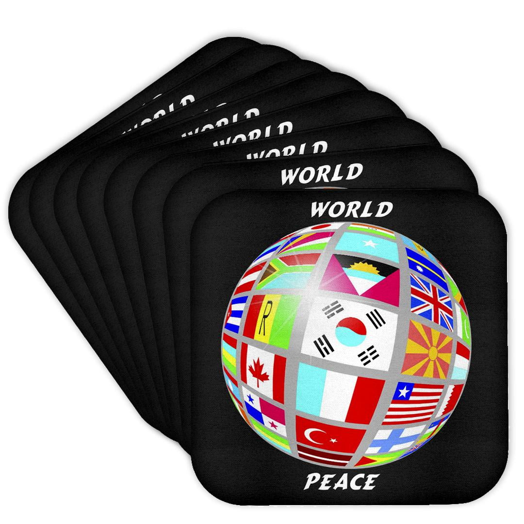 3dRose, World Peace Globe With All Countrys Flags, Set of 8 Coasters ...