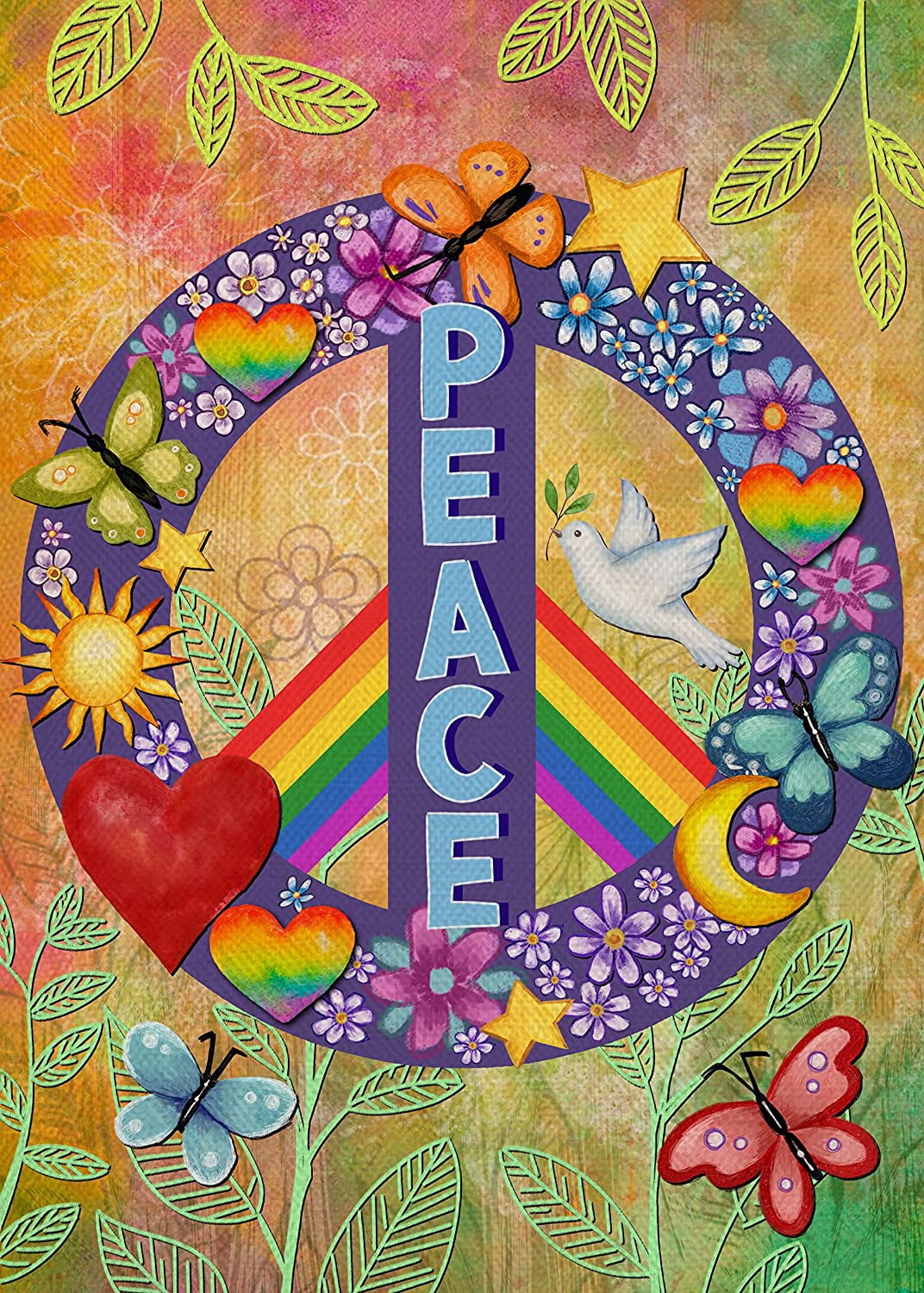 World Peace Love Decorative Garden Flag Double Sided, Rainbow ...