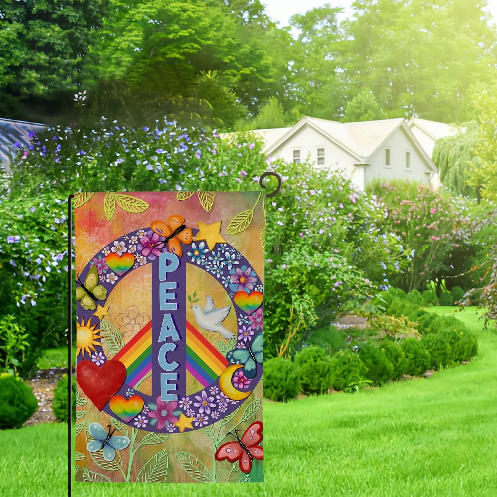 World Peace Love Decorative Garden Flag Double Sided, Rainbow Pride ...