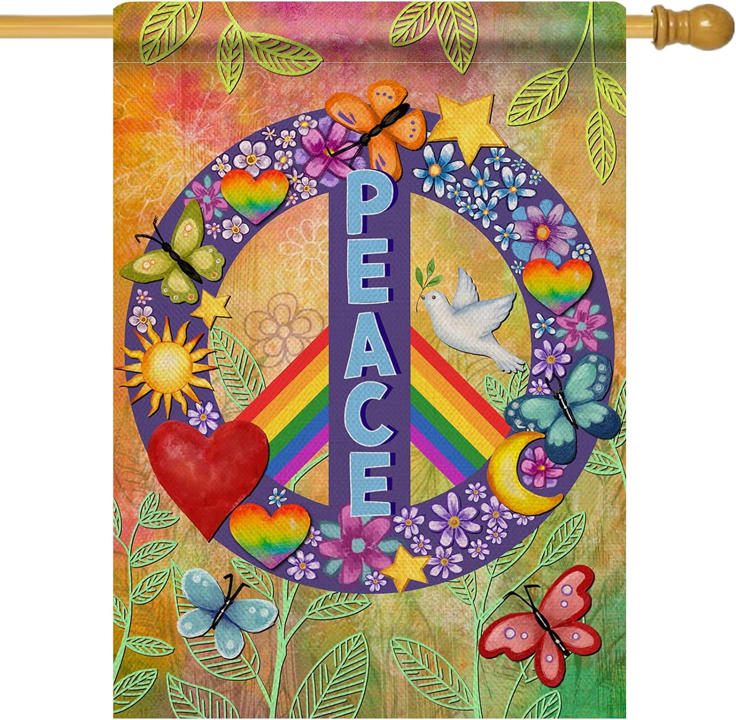 World Peace Love Decorative House Flag Double Sided, Rainbow ...