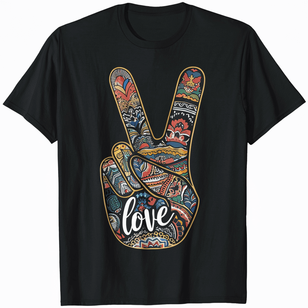 World Peace Love Hand Sign Unity 60s Retro T-Shirt - Walmart.com
