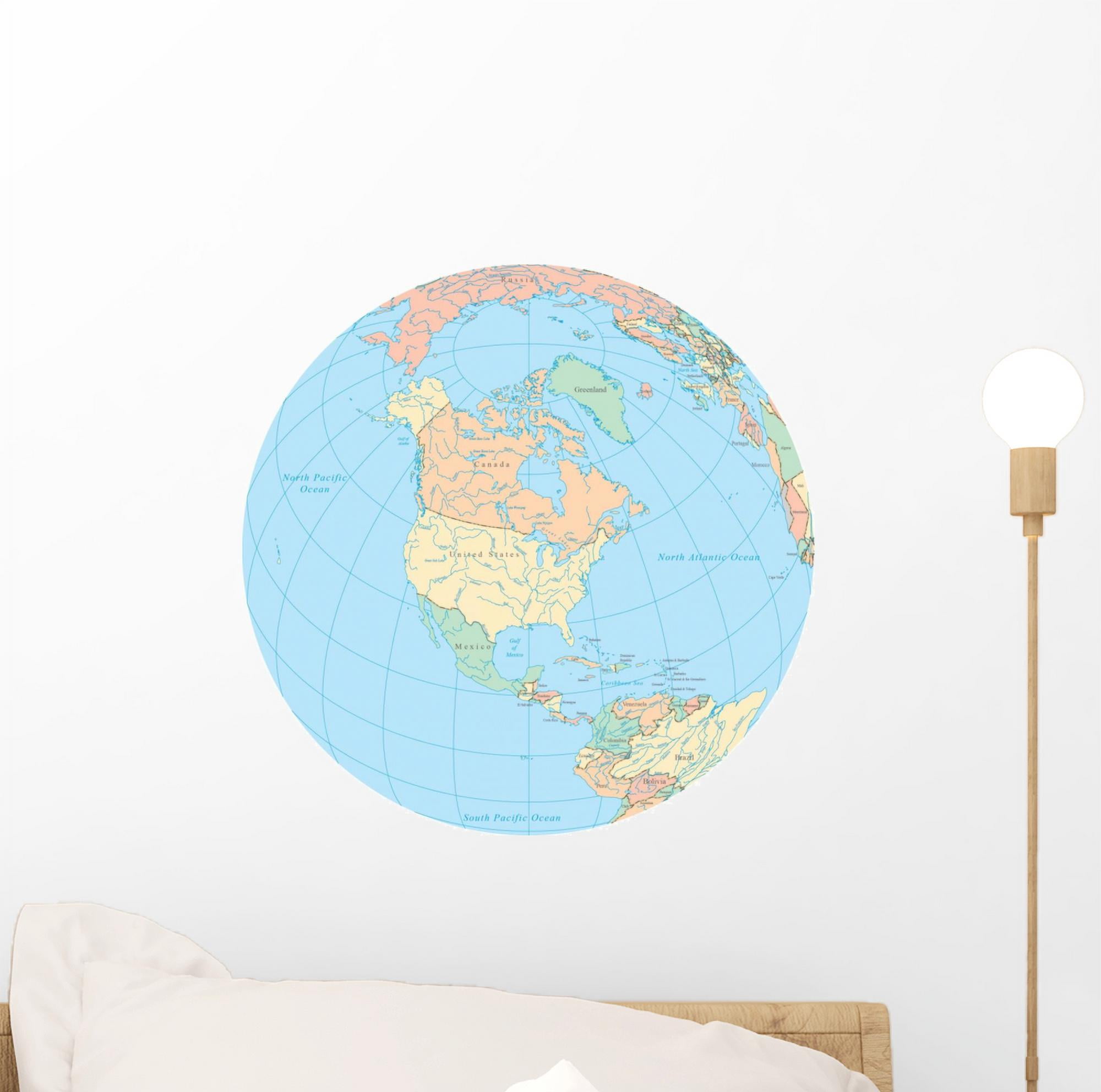 World Political Map Globe Wall Decal Sticker, Wallmonkeys Peel & Stick ...