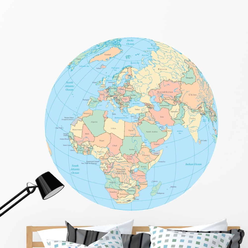 World Political Map Globe Wall Decal Sticker, Wallmonkeys Peel & Stick ...