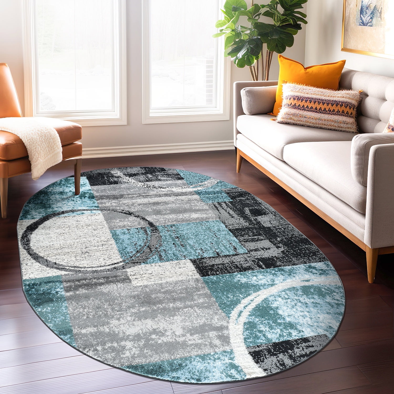 World Rug Gallery Abstract Circle Area Rug - GRAY 5'x7' Oval - Walmart.com
