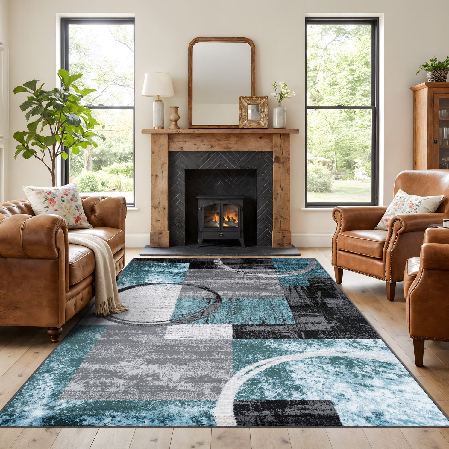 OSTI Modern Geometric Abstract Circle Area Rug, Stain Resistant ...