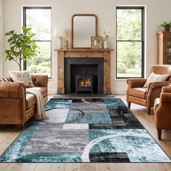 OSTI Modern Geometric Abstract Circle Area Rug, Stain Resistant ...