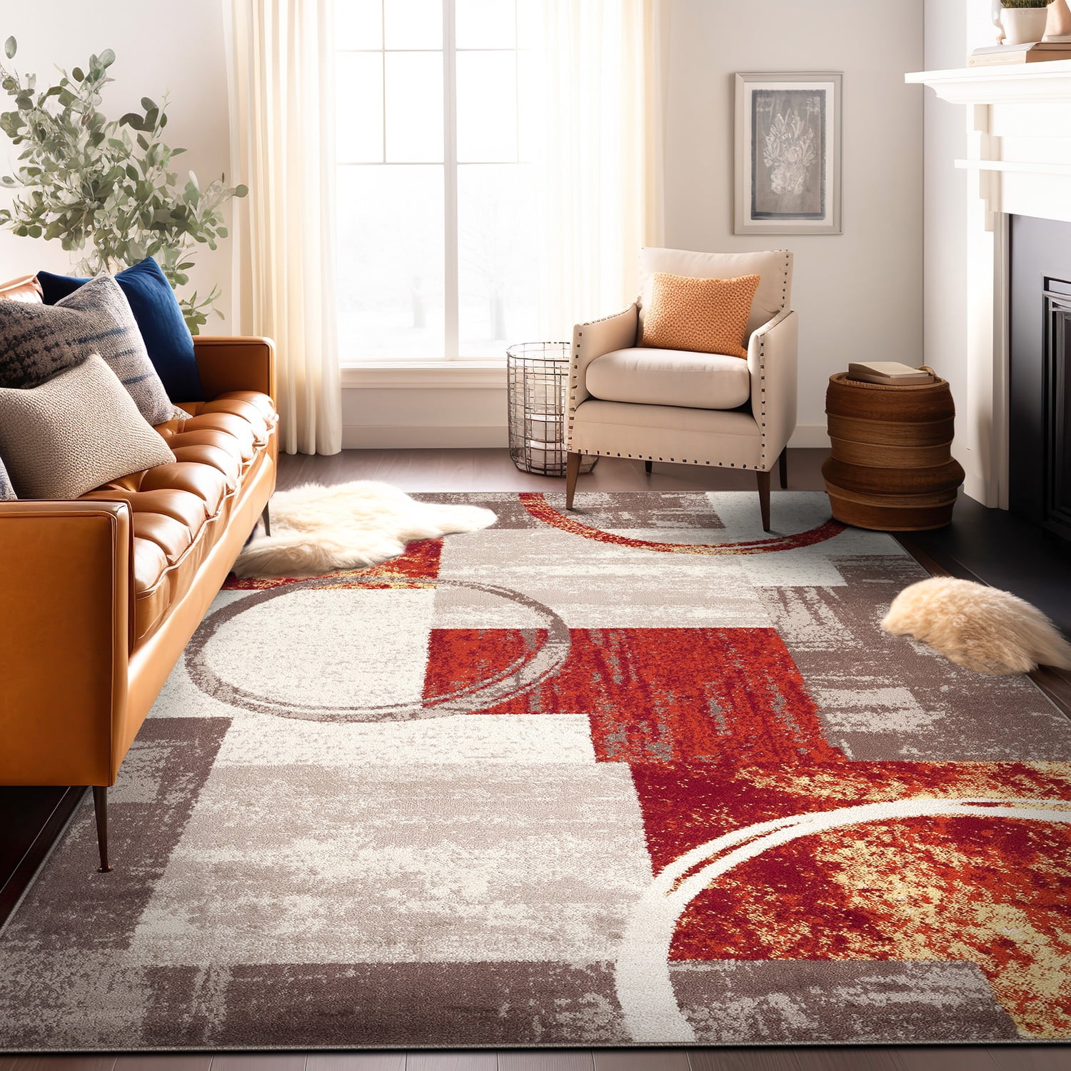 World Rug Gallery Abstract Circle Multi 5'3"x7'3" Area Rug - Walmart.com
