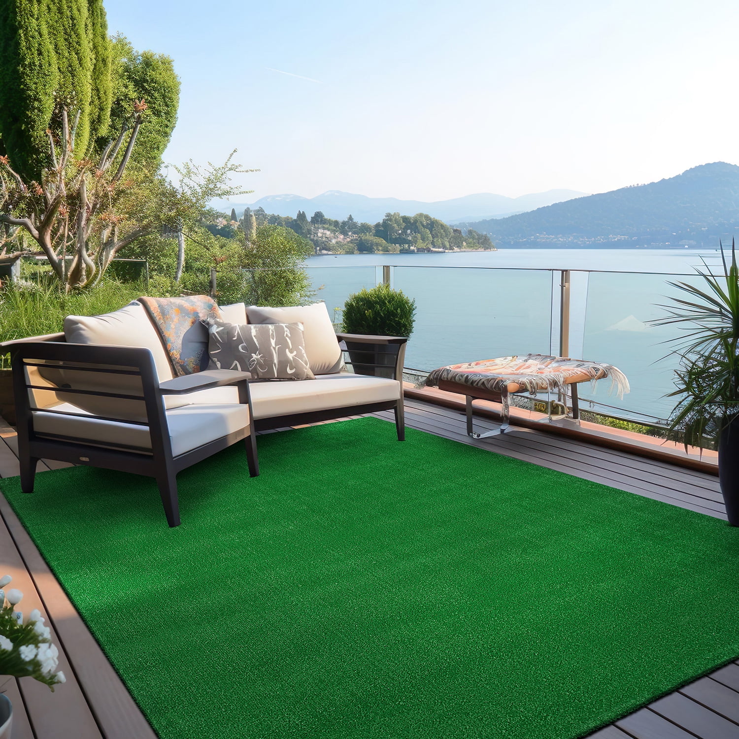 World Rug Gallery Artificial Turf Solid Grass Indoor Outdoor Area Rug ...