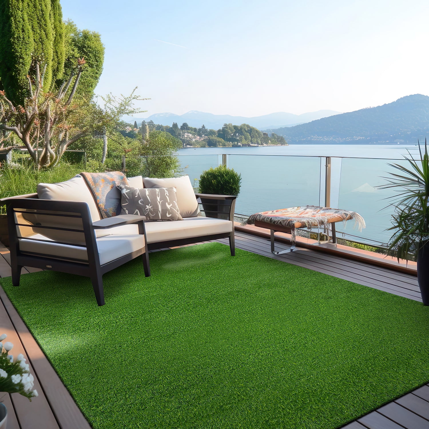 World Rug Gallery Artificial Turf Solid Grass Indoor Outdoor Area Rug ...