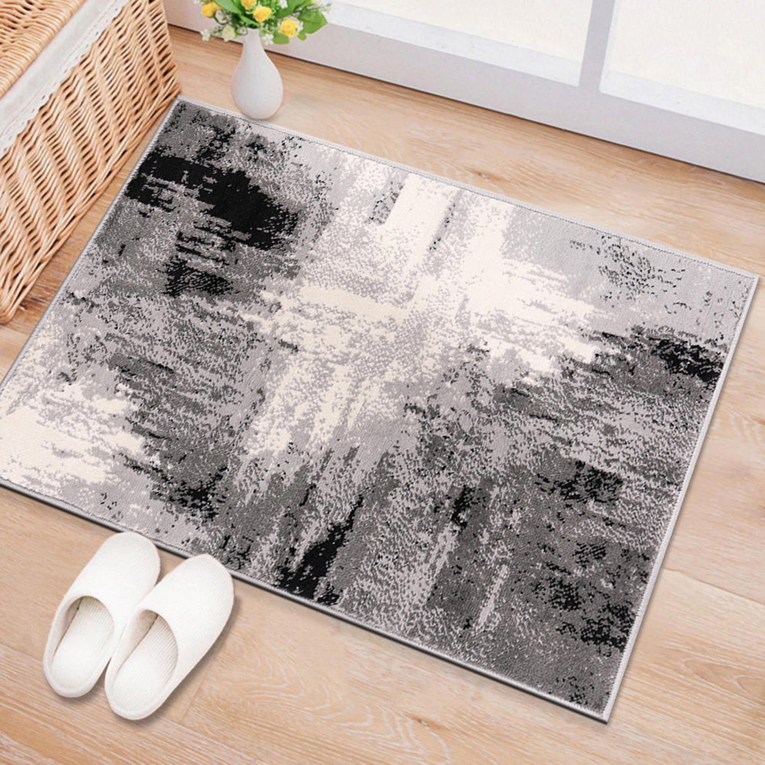 World Rug Gallery Bari Contemporary Abstract Art Area Rug - Black 2'x3 ...