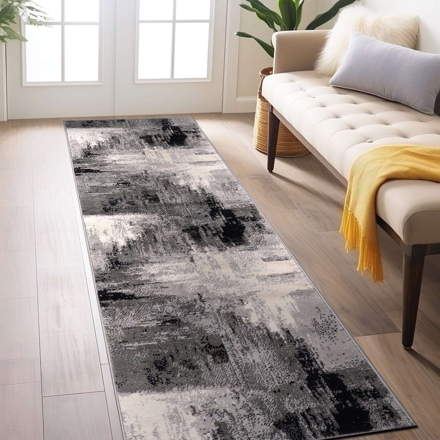 World Rug Gallery Bari Contemporary Abstract Art Area Rug - Black 2'x7 ...