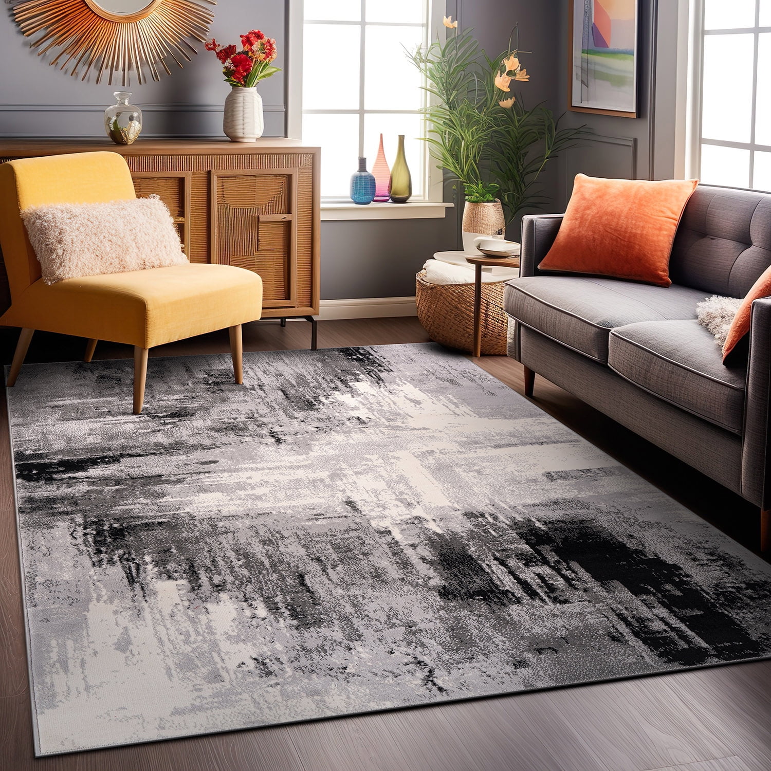 World Rug Gallery Bari Contemporary Abstract Art Area Rug - Black 3'3 ...