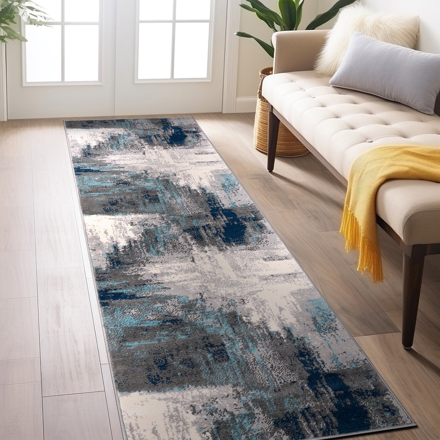 World Rug Gallery Bari Contemporary Abstract Art Area Rug - Blue 2'x7 ...