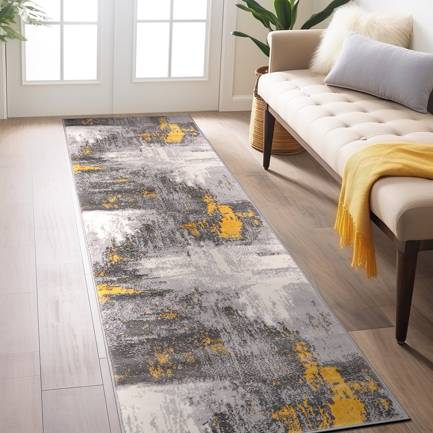 World Rug Gallery Bari Contemporary Abstract Art Area Rug - Yellow 2'x7 ...
