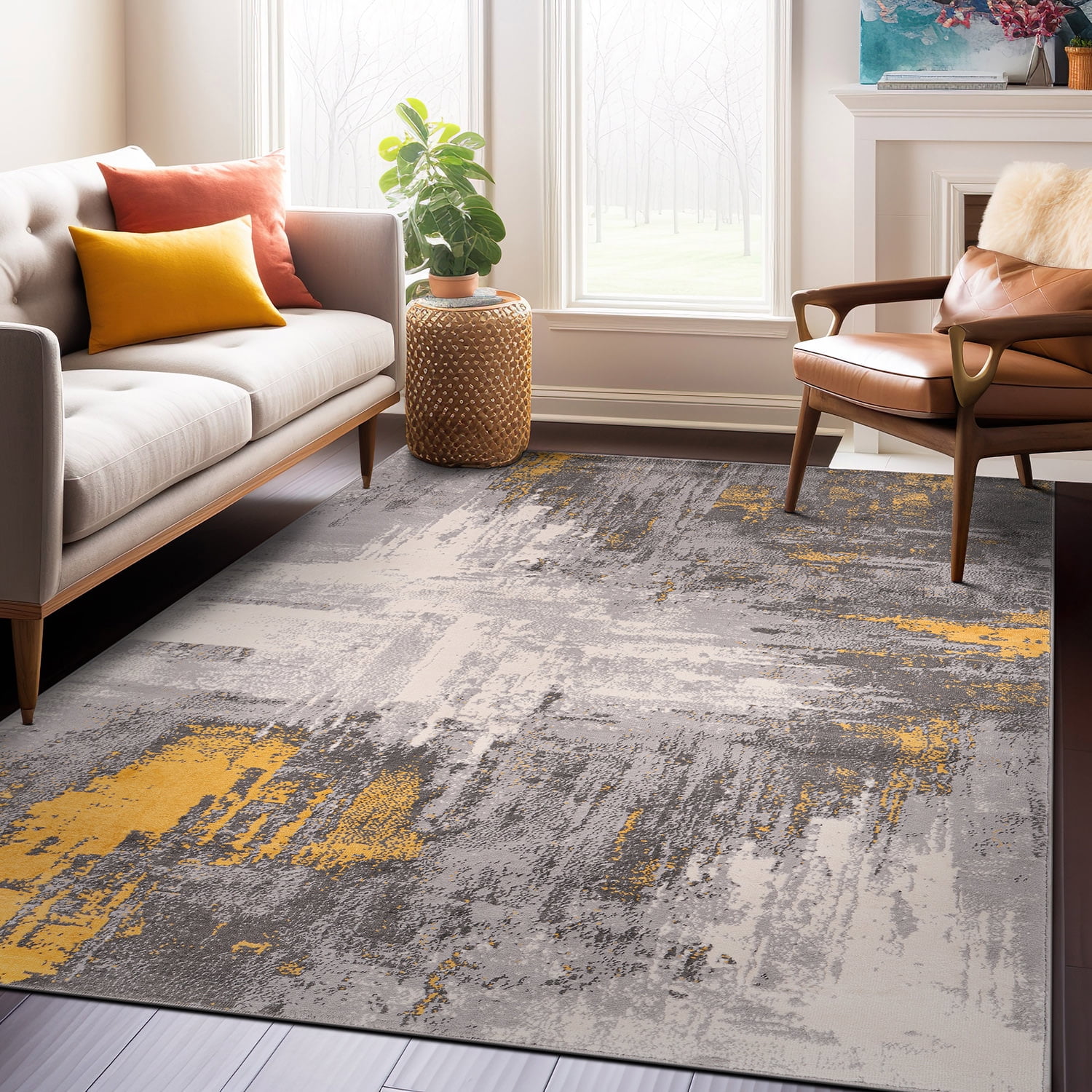 World Rug Gallery Bari Contemporary Abstract Art Area Rug - Yellow 3'3 ...