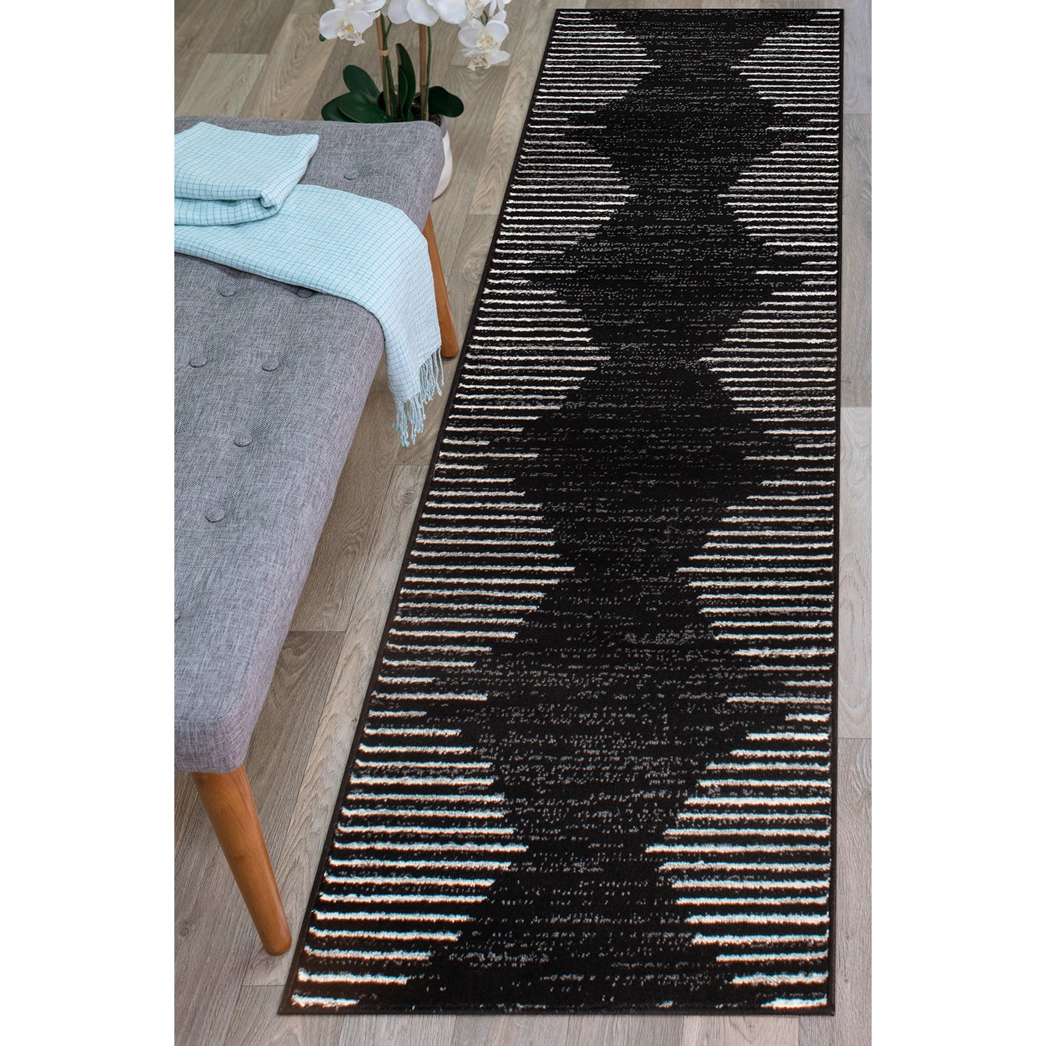 Bohemian Stripe Black 2'x7' Floor Carpet Runner Rug - Walmart.com