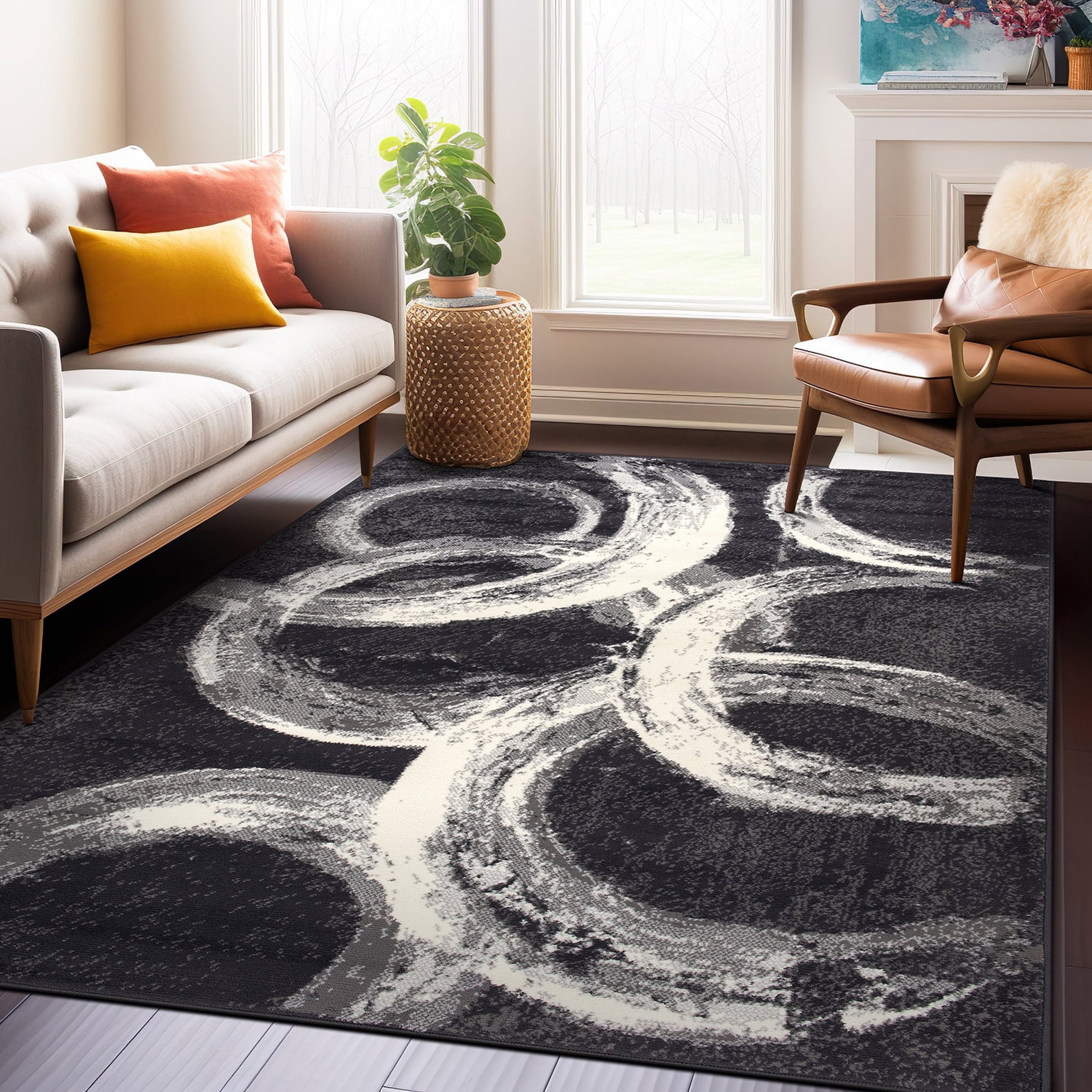 World Rug Gallery Contemporary Abstract Circles Area Rug - Darkgray 7 ...