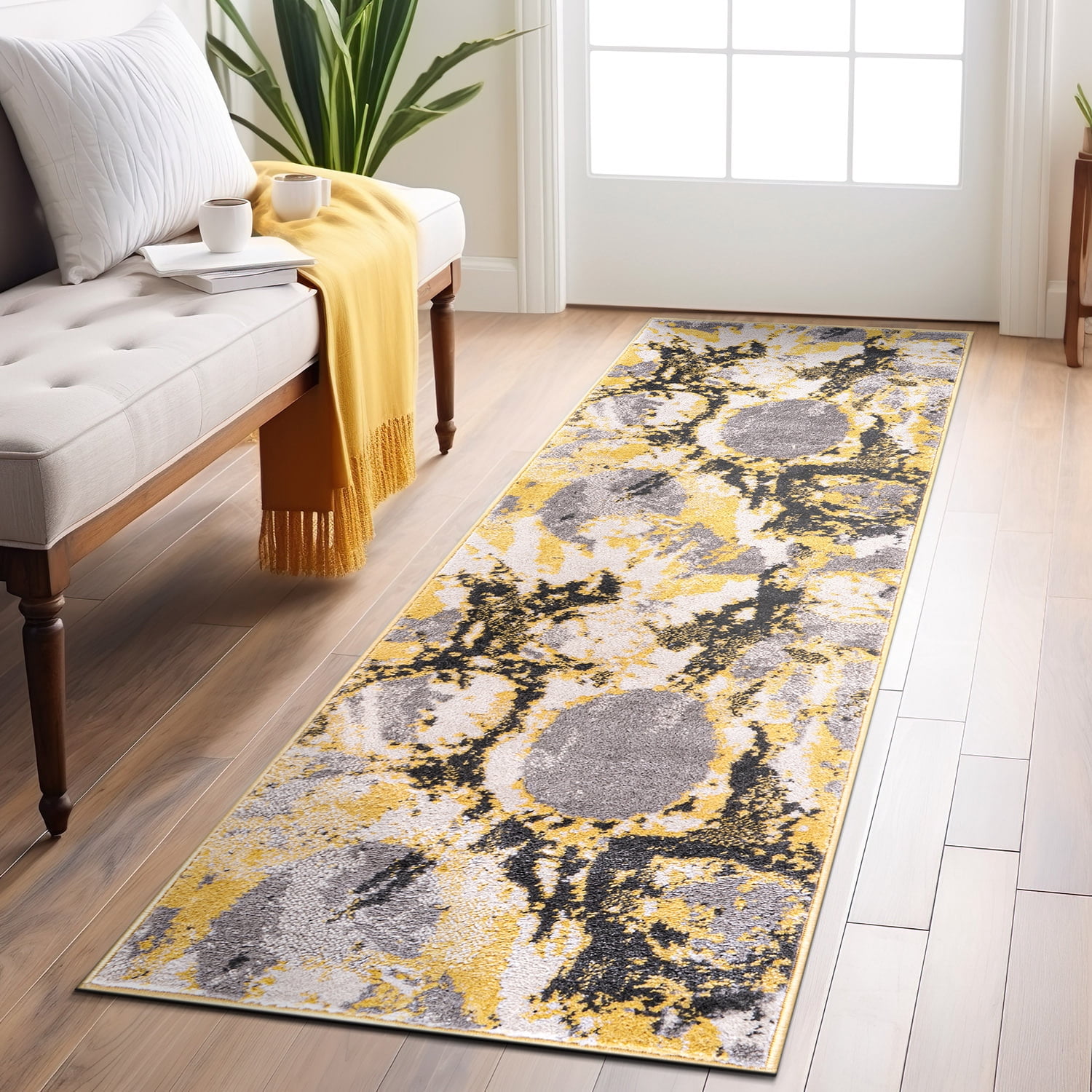 World Rug Gallery Contemporary Abstract Circles Area Rug - Yellow 2'x7 ...