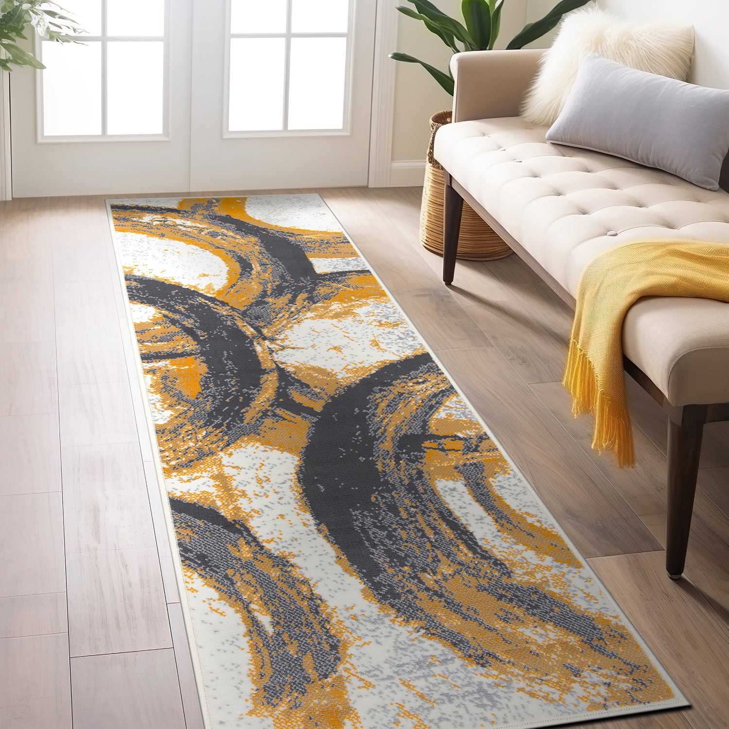 World Rug Gallery Contemporary Abstract Circles Area Rug - Yellow 2'x7 ...
