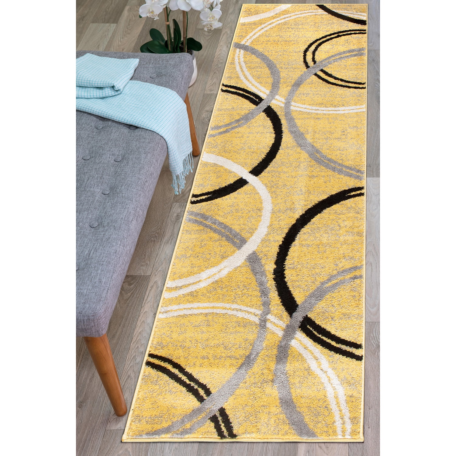 World Rug Gallery Contemporary Abstract Circles Design 2'x10' Yellow ...