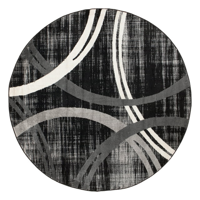 World Rug Gallery Contemporary Abstract Circles Design 6'6" Round Black ...