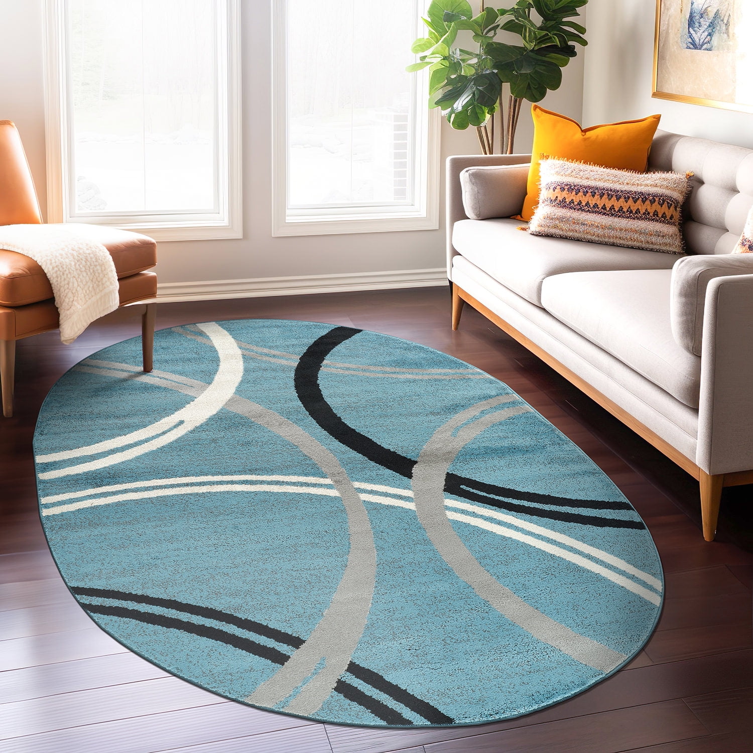 World Rug Gallery Contemporary Abstract Circles Design Area Rug - BLUE ...