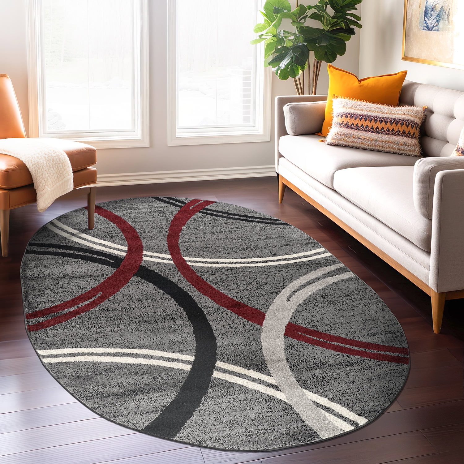 World Rug Gallery Contemporary Abstract Circles Design Area Rug - RED 5 ...