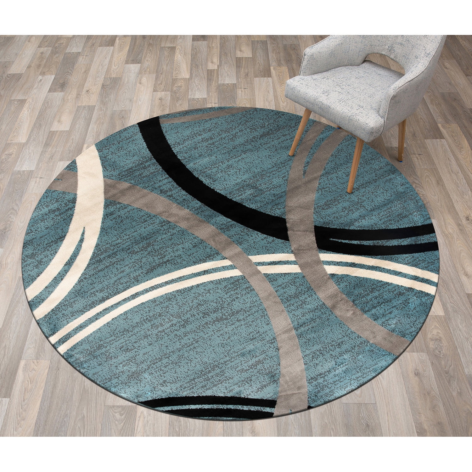 World Rug Gallery Contemporary Abstract Circles Design Blue 6'6" Round ...