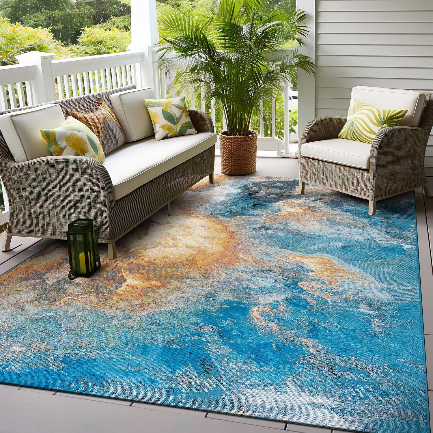 World Rug Gallery Contemporary Abstract Clouds Indoor/Outdoor Area Rug ...