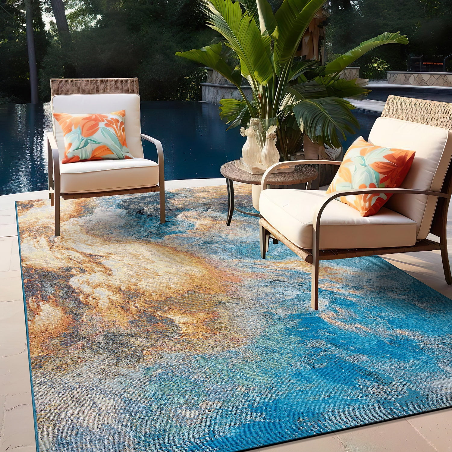 World Rug Gallery Contemporary Abstract Clouds Indoor/Outdoor Area Rug ...