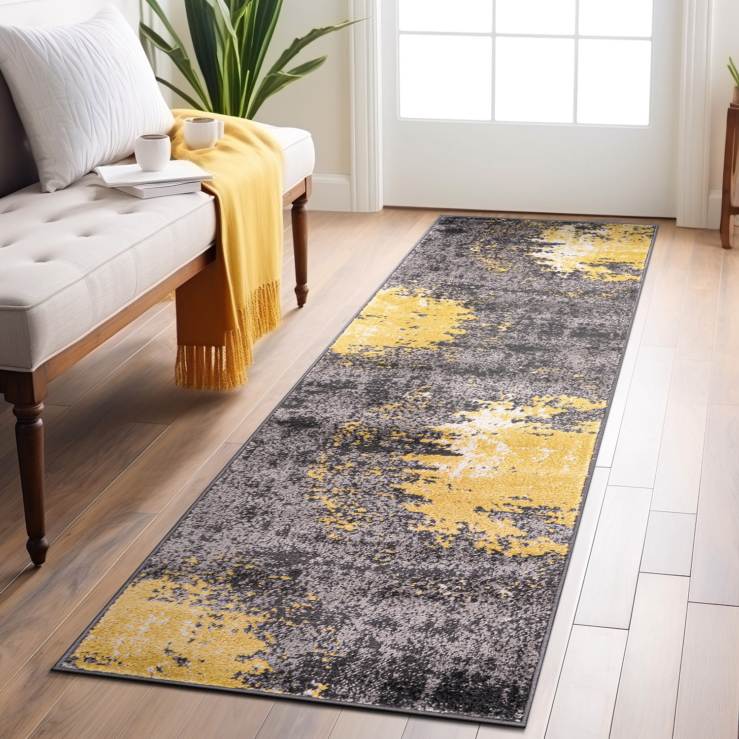 World Rug Gallery Contemporary Abstract Splash Area Rug - Yellow 2'x7 ...