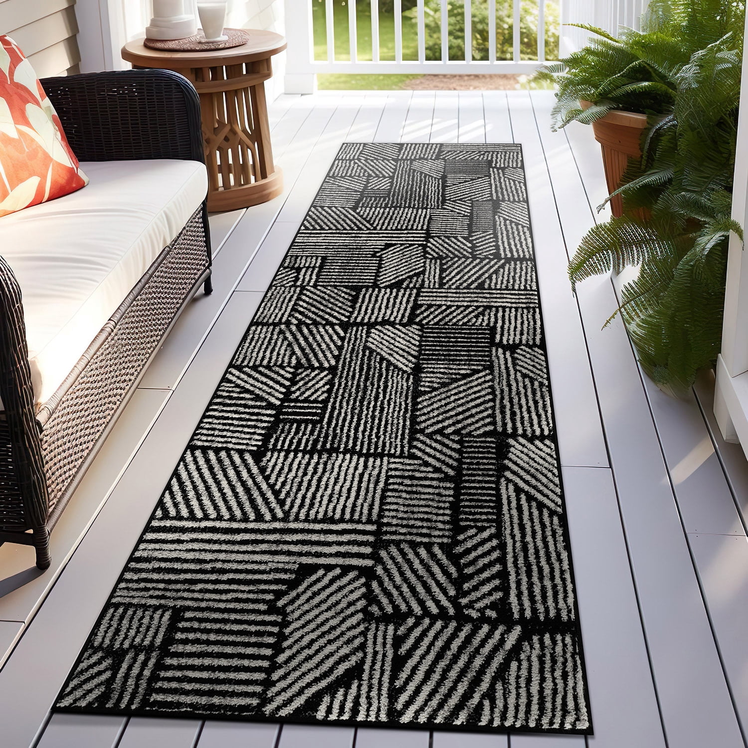 World Rug Gallery Contemporary Boho Stripes Indoor Area Rug - Black 2'7 ...