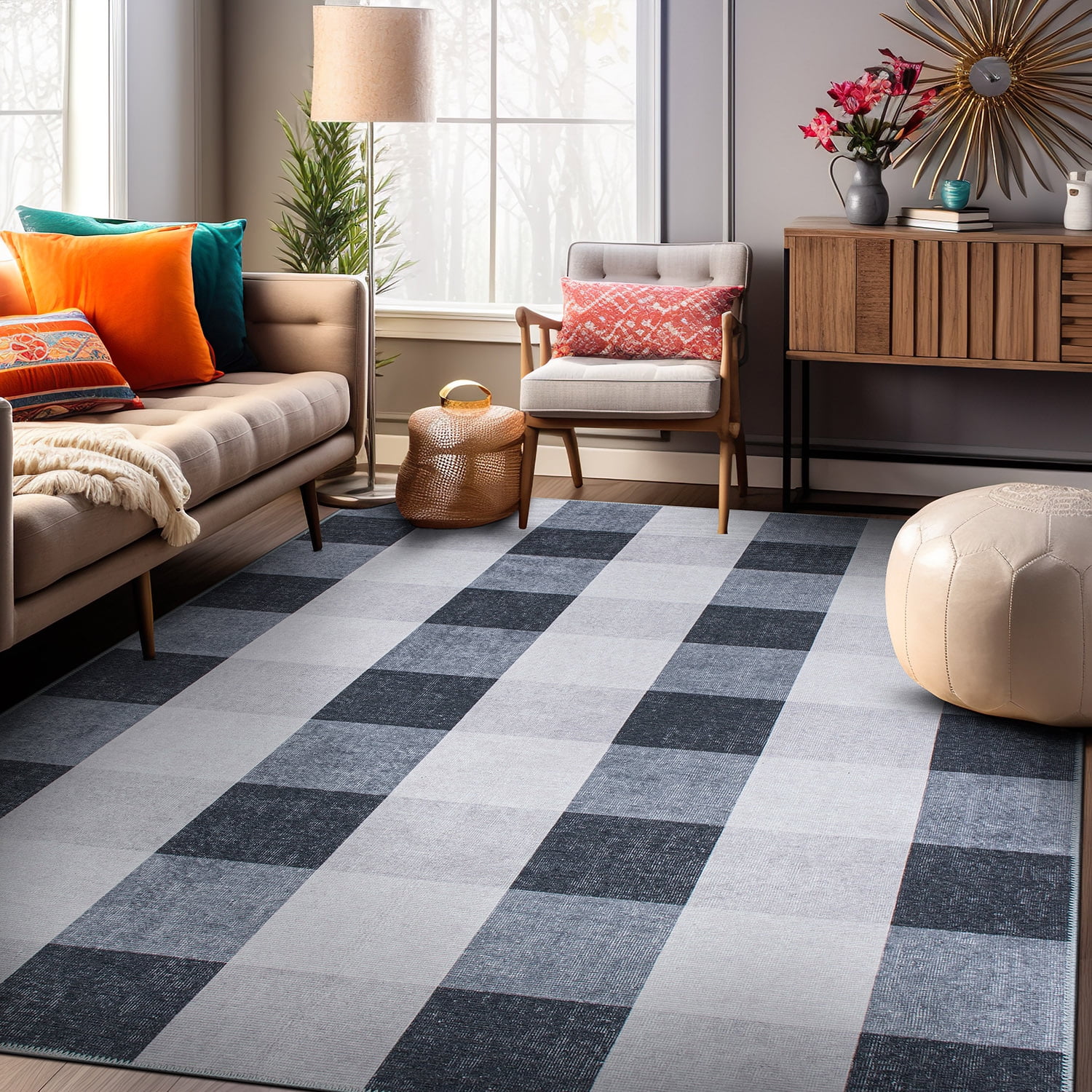 World Rug Gallery Contemporary Checkered Machine Washable 8'4"x11'6 ...