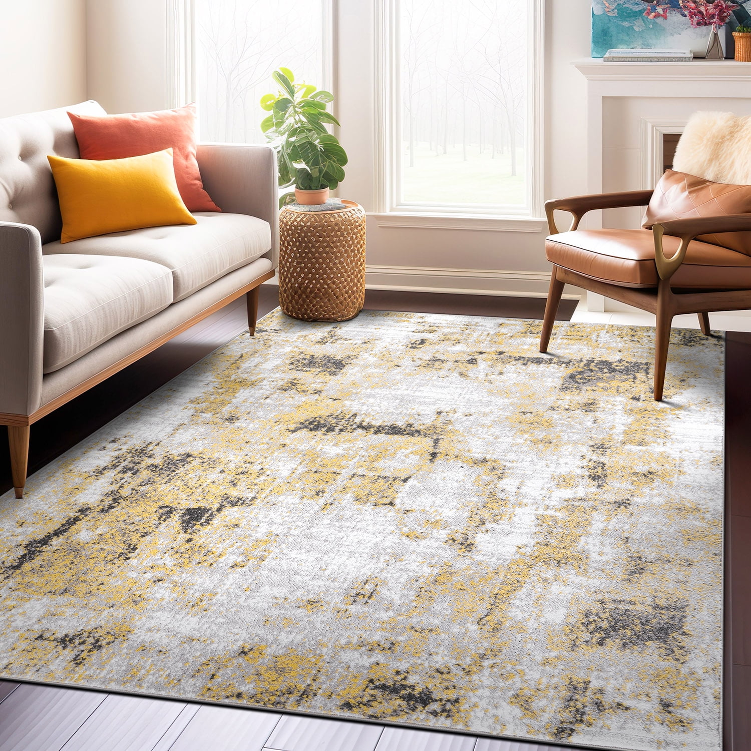 World Rug Gallery Contemporary Chic Abstract Design Area Rug - YELLOW 5 ...