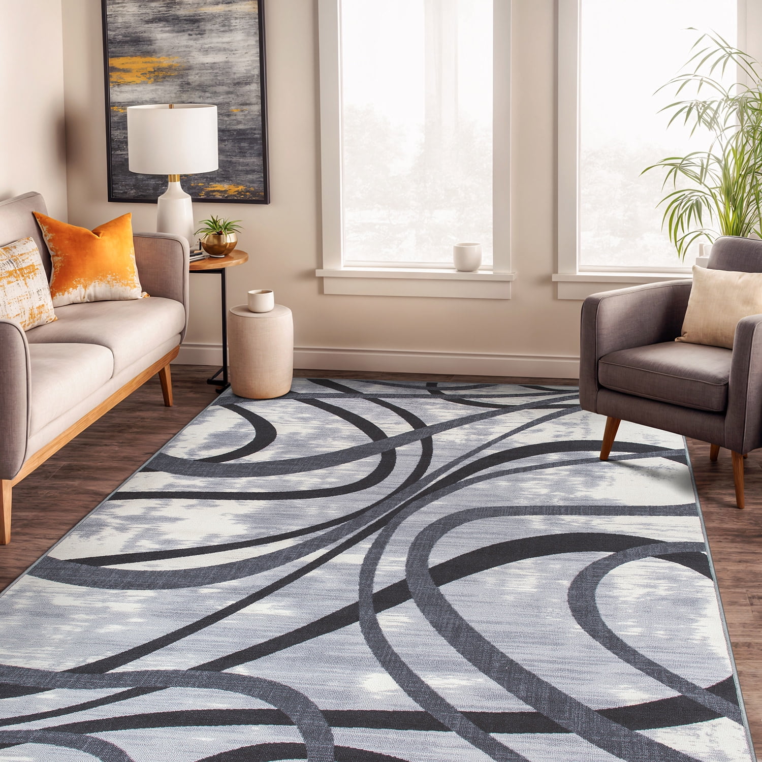 World Rug Gallery Contemporary Distressed Abstract Lines Non Slip Area ...