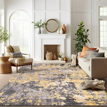 World Rug Gallery Contemporary Modern Abstract Area Rug - Gold 2'7"x10 ...