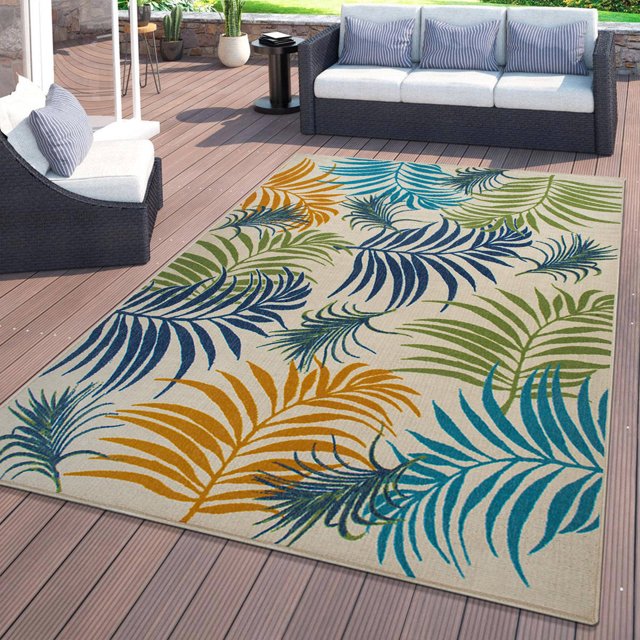World Rug Gallery Contemporary Floral Leaves Flatweave Indoor/Outdoor ...
