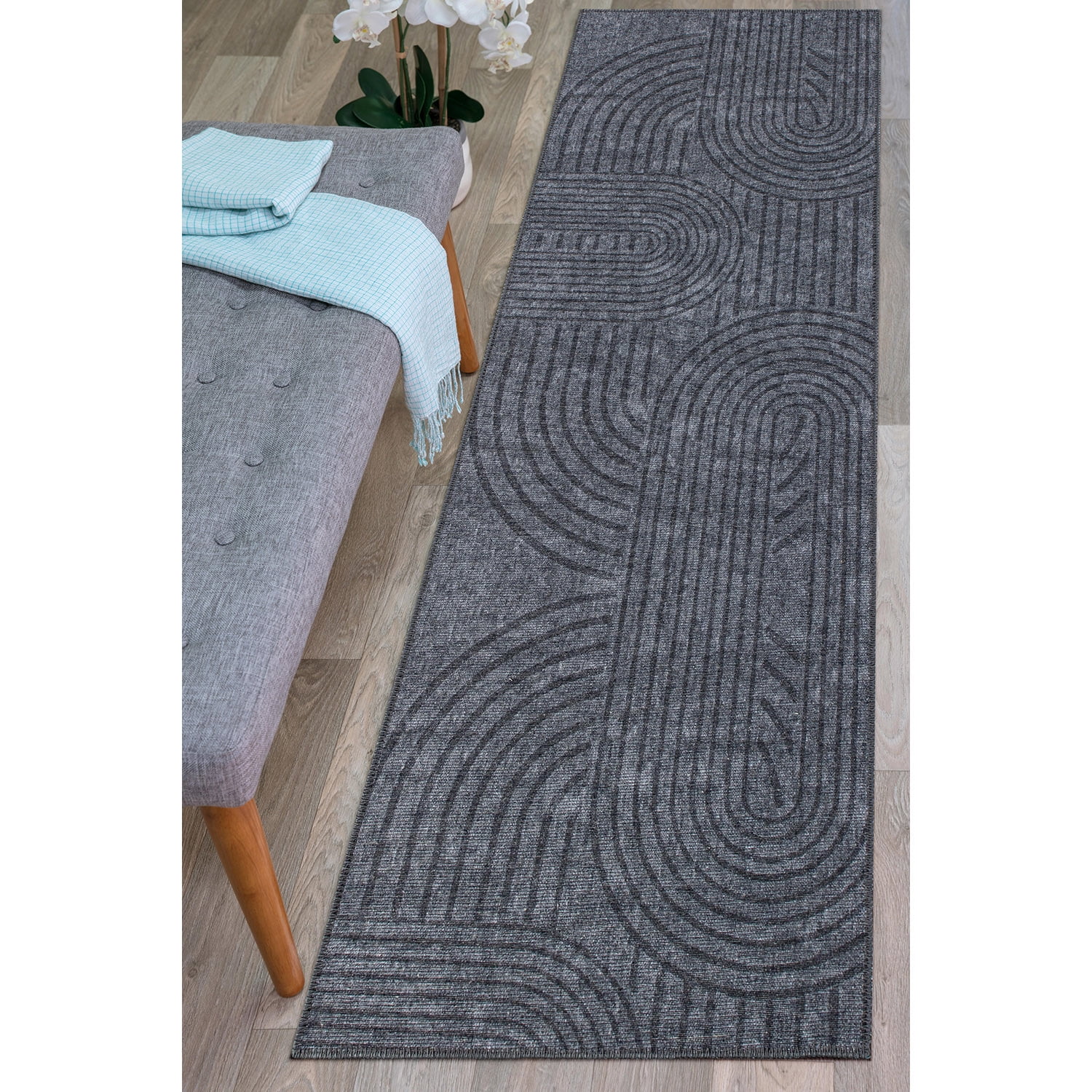 World Rug Gallery Contemporary Lines Machine Washable 2'6"x10' Dark ...