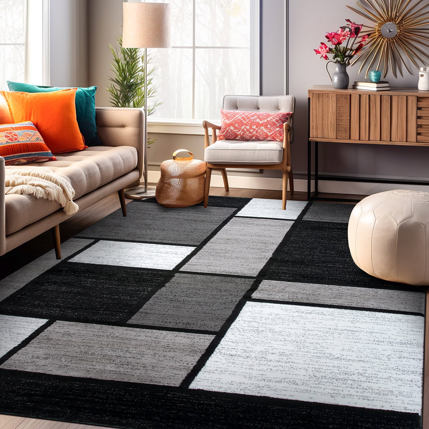 World Rug Gallery Contemporary Modern Boxed Color Block Area Rug - Gray ...