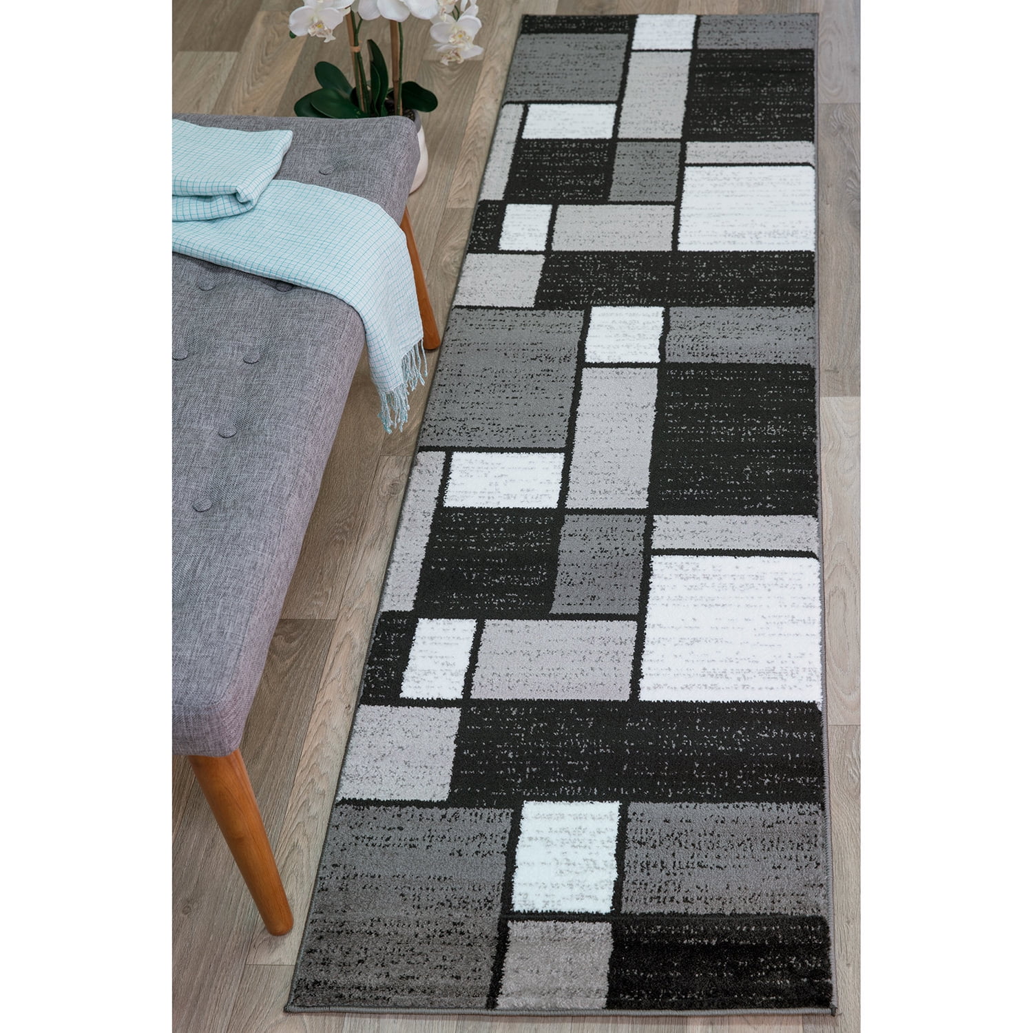 World Rug Gallery Contemporary Modern Boxed Color Block Gray 2'x10 ...