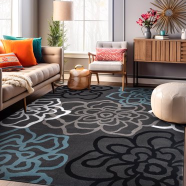 Home Dynamix Boho Odesa Modern Floral Area Rug, Ivory/Aqua, 9'2"x12'5 ...