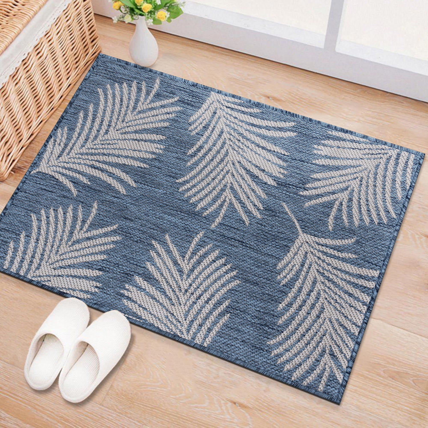 World Rug Gallery Contemporary Palm Leaves Textured Flat Weave Indoor ...