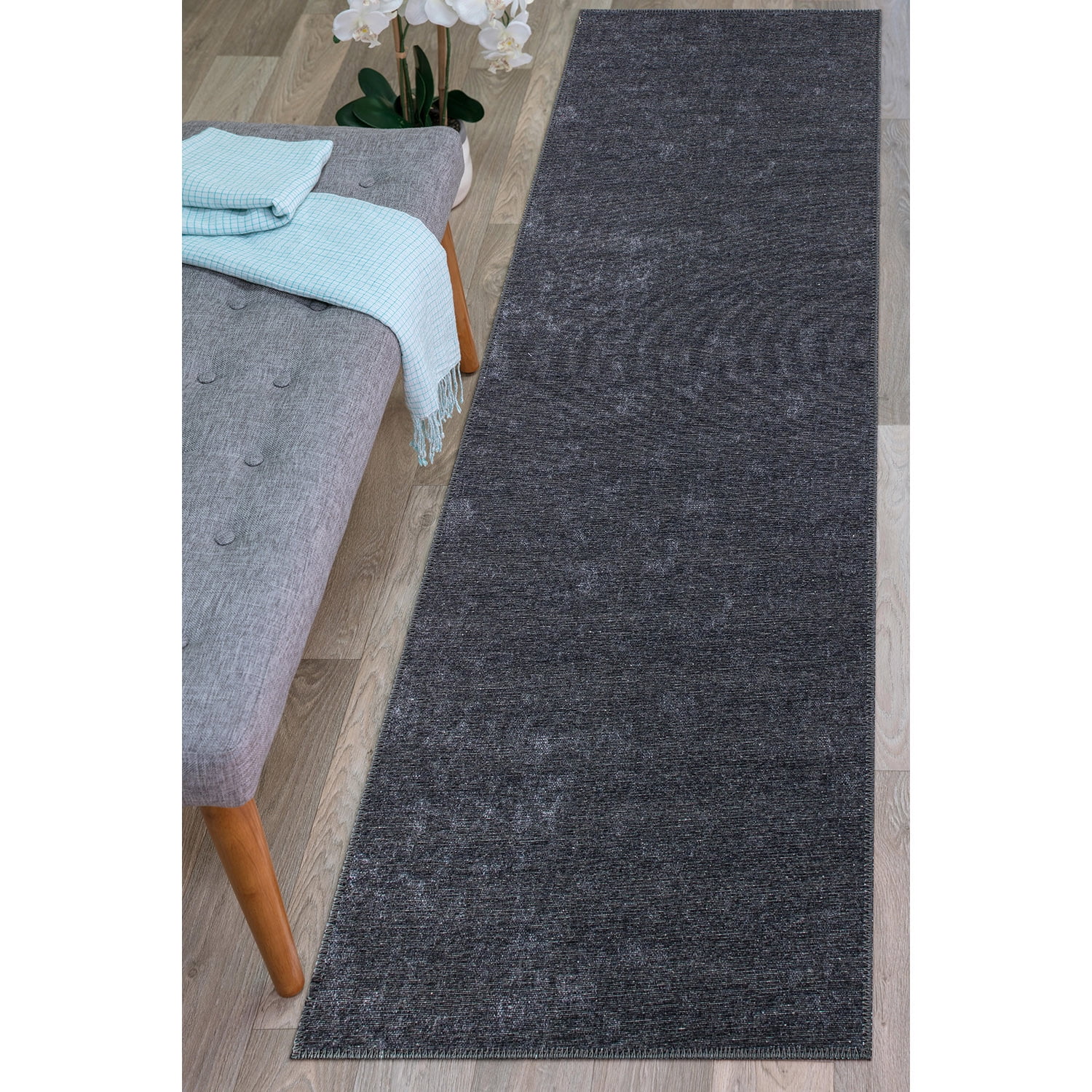 World Rug Gallery Contemporary Solid Machine Washable 2'6"x7' Dark Gray ...