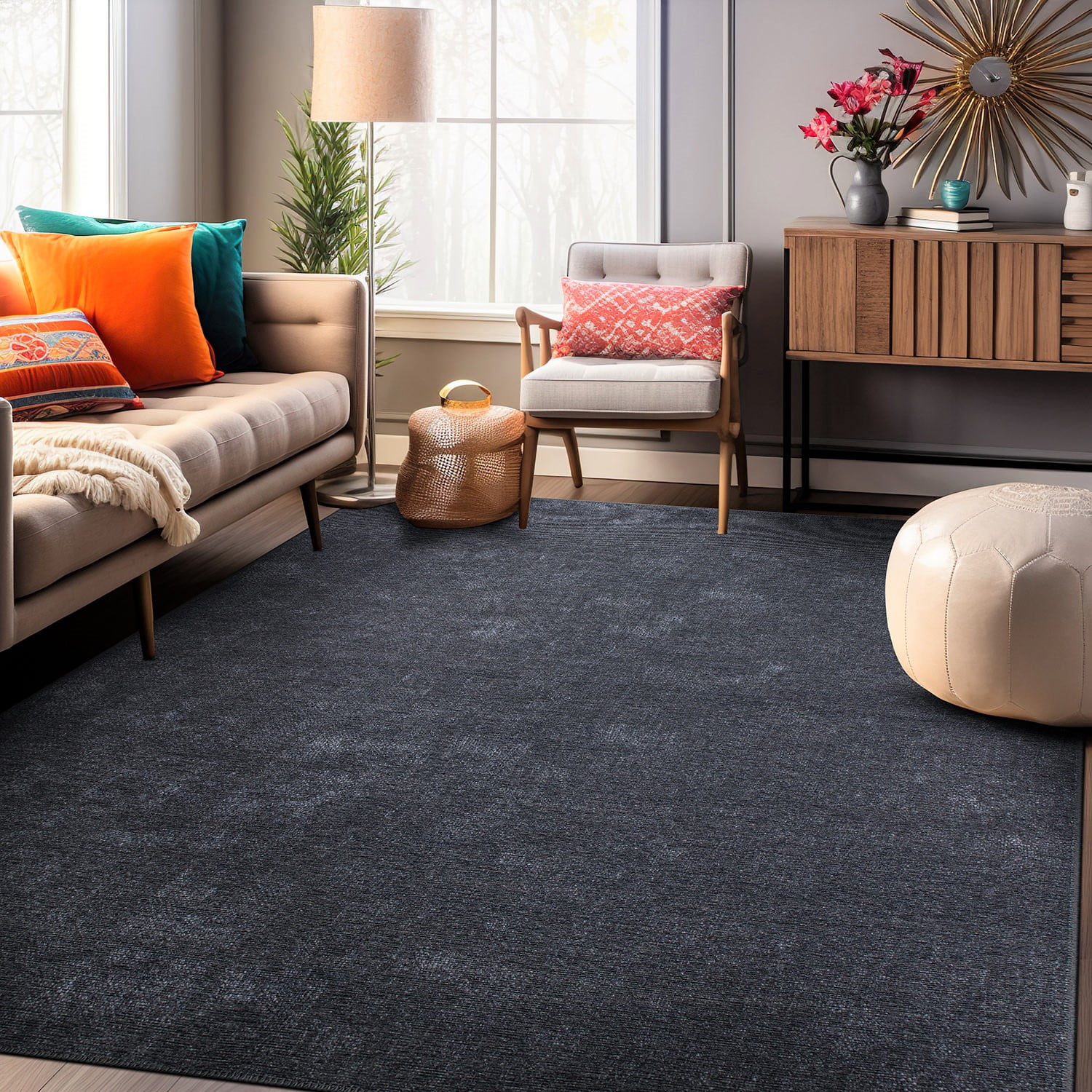 World Rug Gallery Contemporary Solid Machine Washable 8'4"x11'6" Dark ...