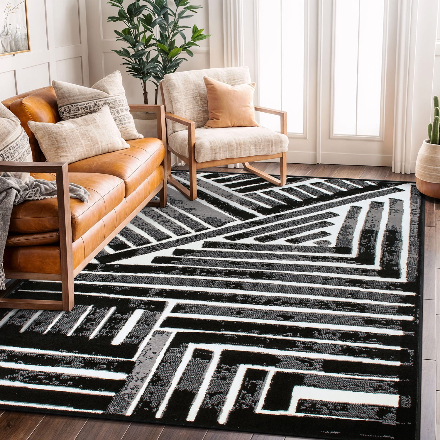 World Rug Gallery Contemporary Stripe Design Area Rug - BLACK 5'X7 ...