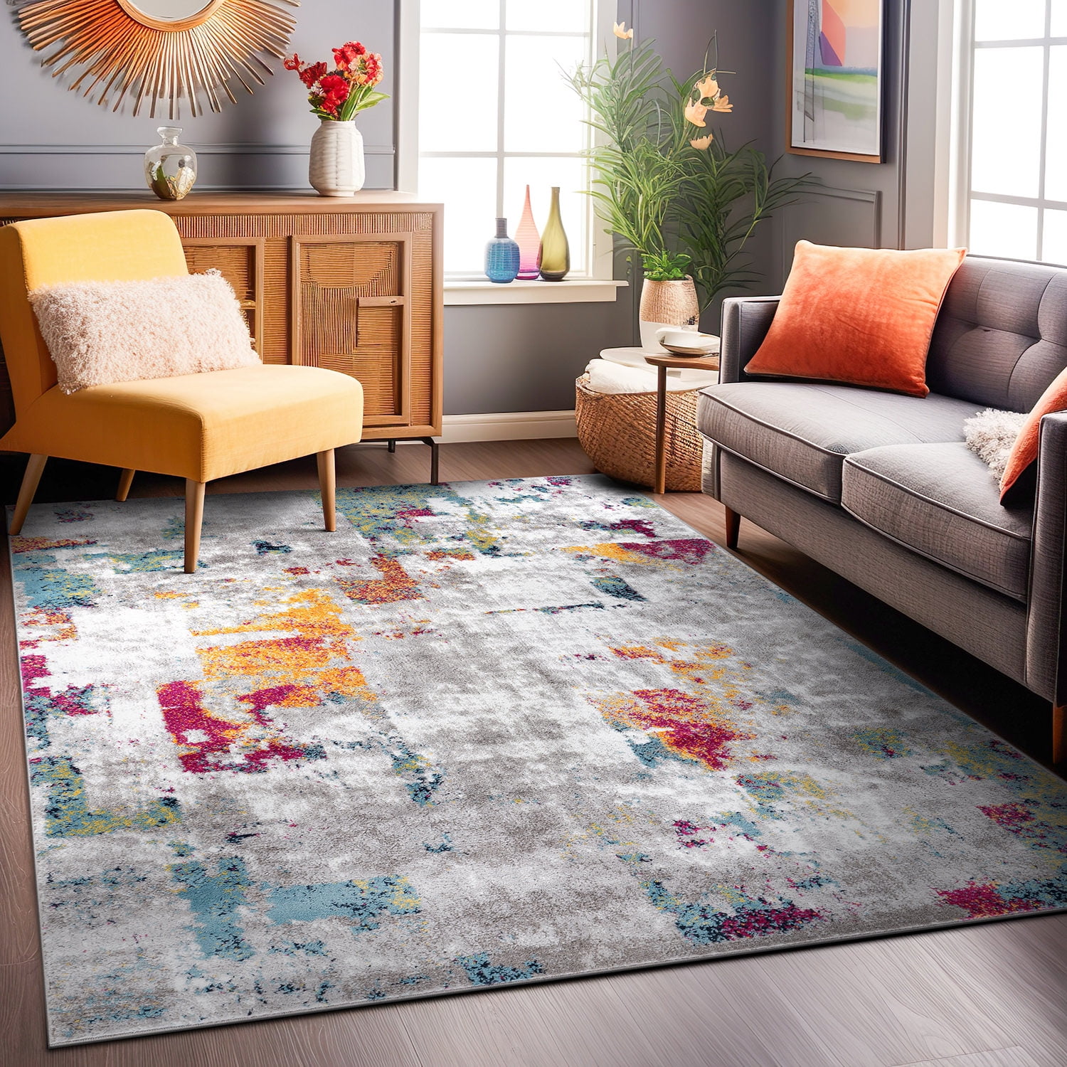 World Rug Gallery Contemporary Vibrant Abstract Design Area Rug - MULTI ...