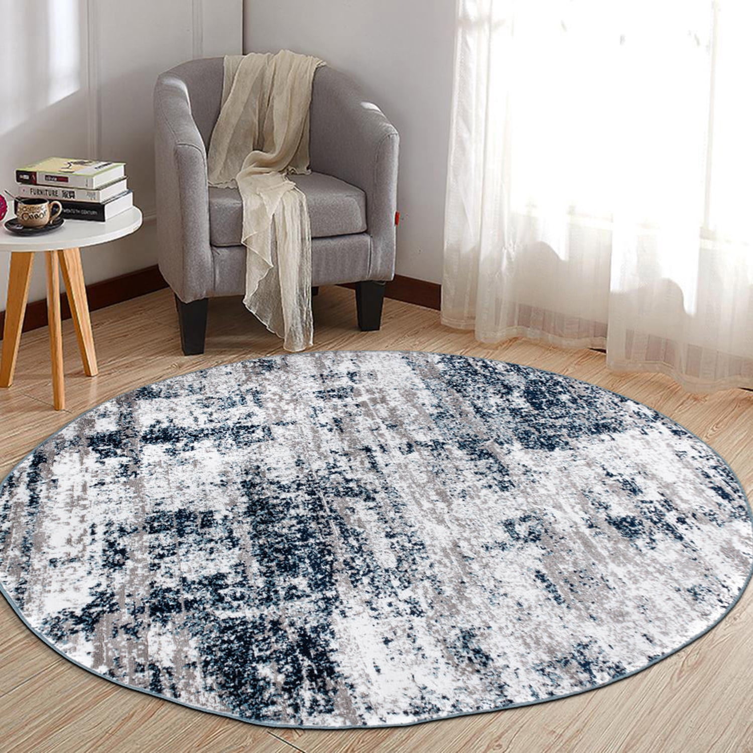 World Rug Gallery Distressed Abstract Blue Round Rug, 6'6 ...